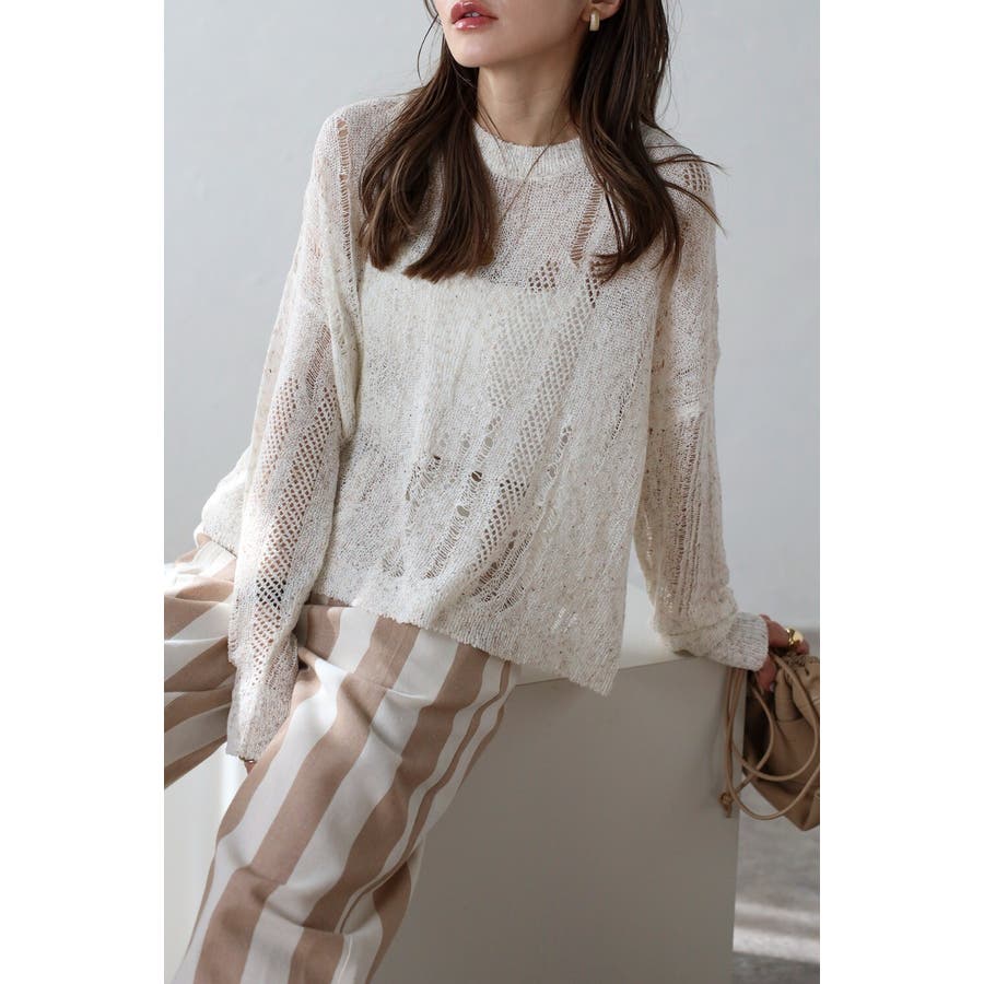 クルーネックダメージニット 77-004652[品番：BLEW0010008]｜BONJOUR SAGAN（ボンジュールサガン）のレディース ...