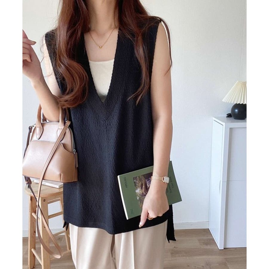 《JaVaジャバ コラボ》1枚であか抜け。サイドリボン深Vネックベスト[品番：WZ000004441]｜Classical Elf （クラシカルエルフ）のレディースファッション通販 ...