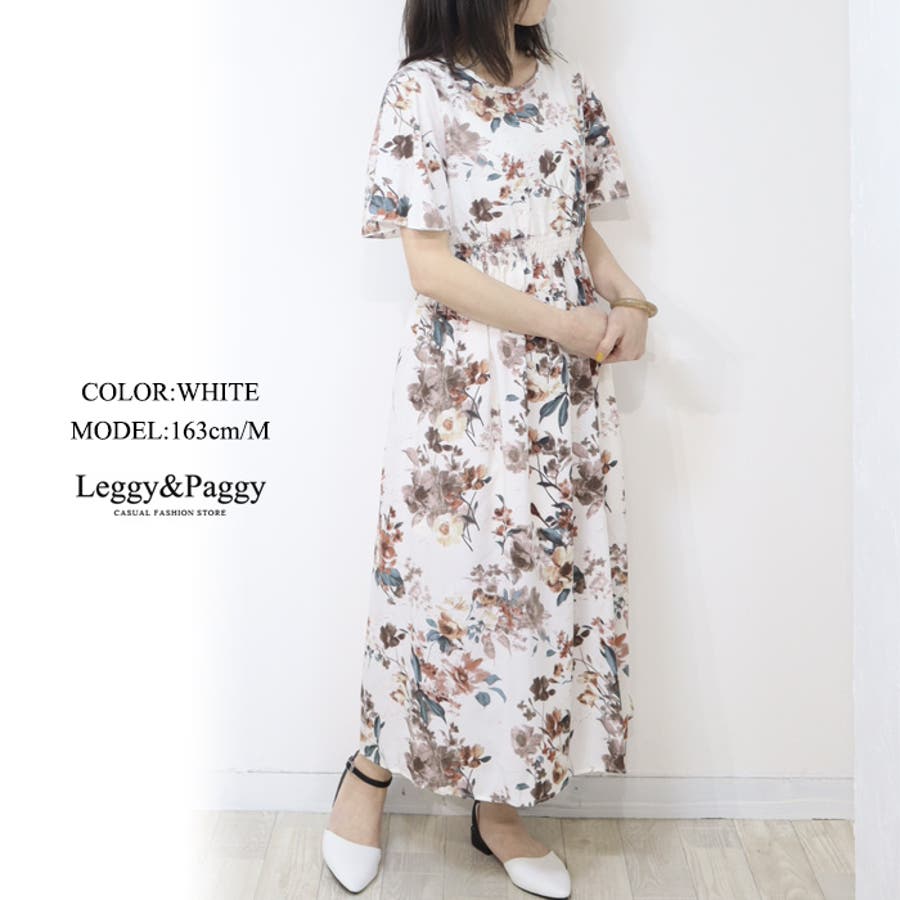 花柄プリントウエストギャザーワンピース 半袖ワンピース マキシ 花柄プリントウエストギャザーワンピース 半袖ワンピース マキシ