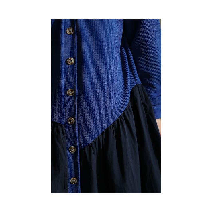 遊び心を込めた異素材カーディガンワンピース レディース ファッション