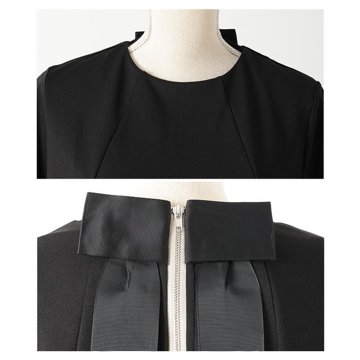 さりげない可愛さを宿すバックリボンンデザインファスナー裾フリル