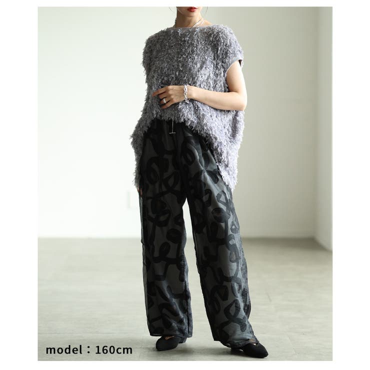 冬新作 モードな遊び心を纏うペイント柄チュールレイヤードワイドパンツ レディース ファッション パンツ ワイド ペイント チュール レイヤード ロング モード 30代 40代 50代 60代 アラモード alamode otona 大人 cawaii 可愛い 洋服 かわいい服 almam-899 モードな遊び心を纏うペイント柄チュールレイヤードワイドパンツ