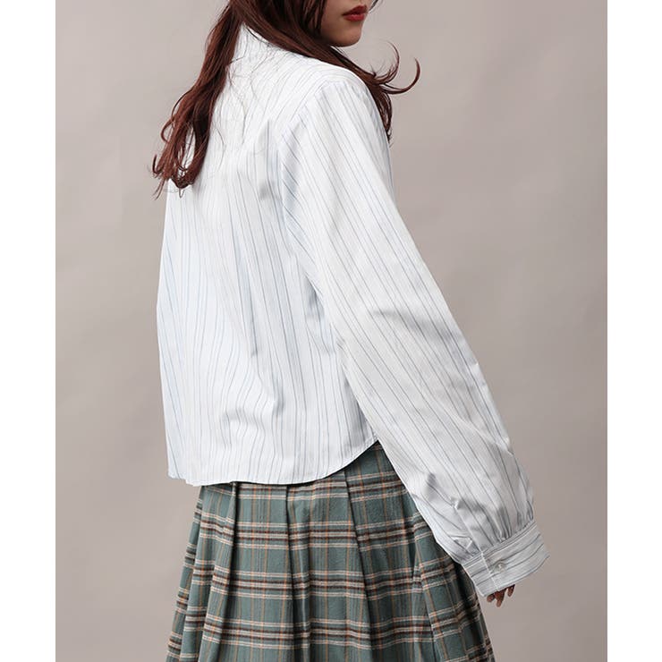 HOOK】for girls アシメトリーシャーリングストライプ柄シャツ HOOK】for girls アシメトリーシャーリングストライプ柄シャツ