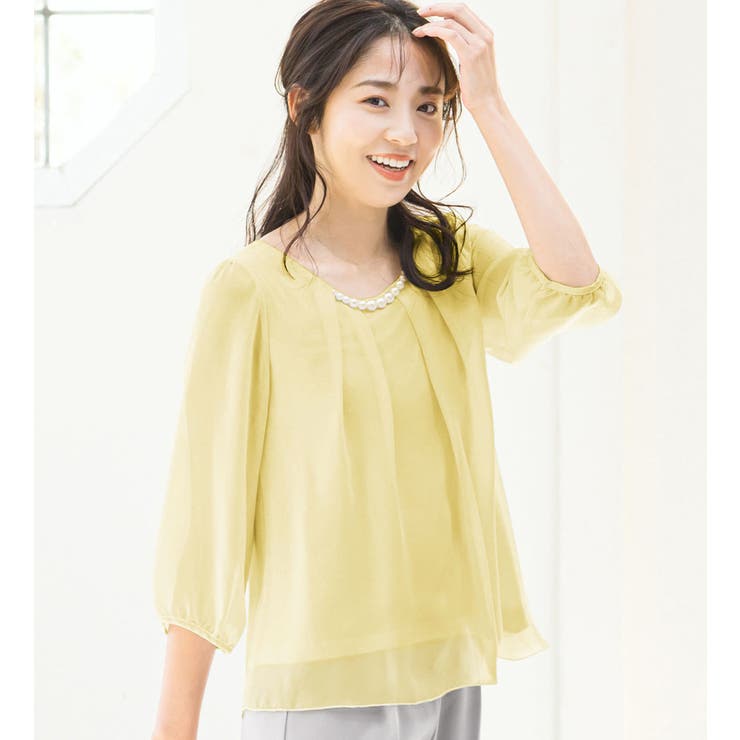 2WAYシフォンタックブラウス(7分袖)[品番:ATTW0007181 2WAYシフォンタックブラウス(7分袖)[品番:ATTW0007181
