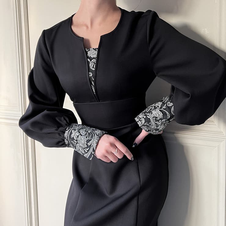 ジャガードキーネックマーメイドワンピース[品番：AMTW0009367]｜JUNOAH（ジュノア ）のレディースファッション通販｜SHOPLIST（ショップリスト）