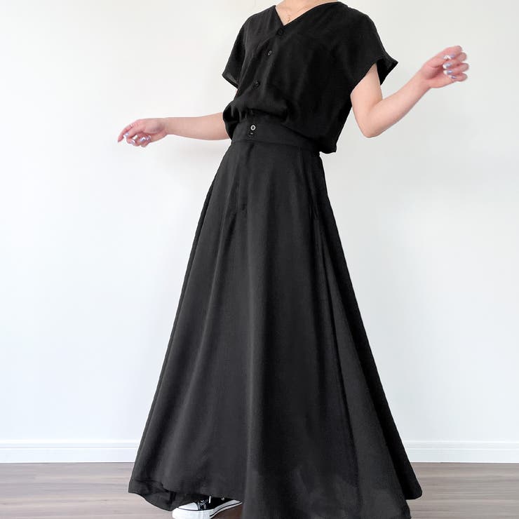 Vネックフレンチスリーブマキシ丈ワンピース[品番:AMTW0001882 Vネックフレンチスリーブマキシ丈ワンピース[品番:AMTW0001882