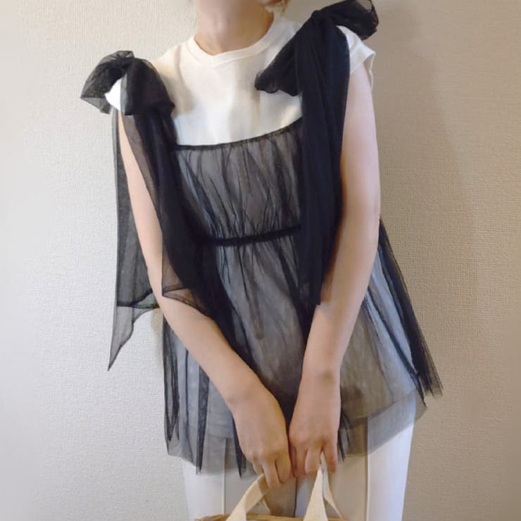 肩リボンチュールギャザーキャミソール[品番：AMTW0010598]｜JUNOAH（ジュノア ）のレディースファッション通販｜SHOPLIST（ショップリスト）