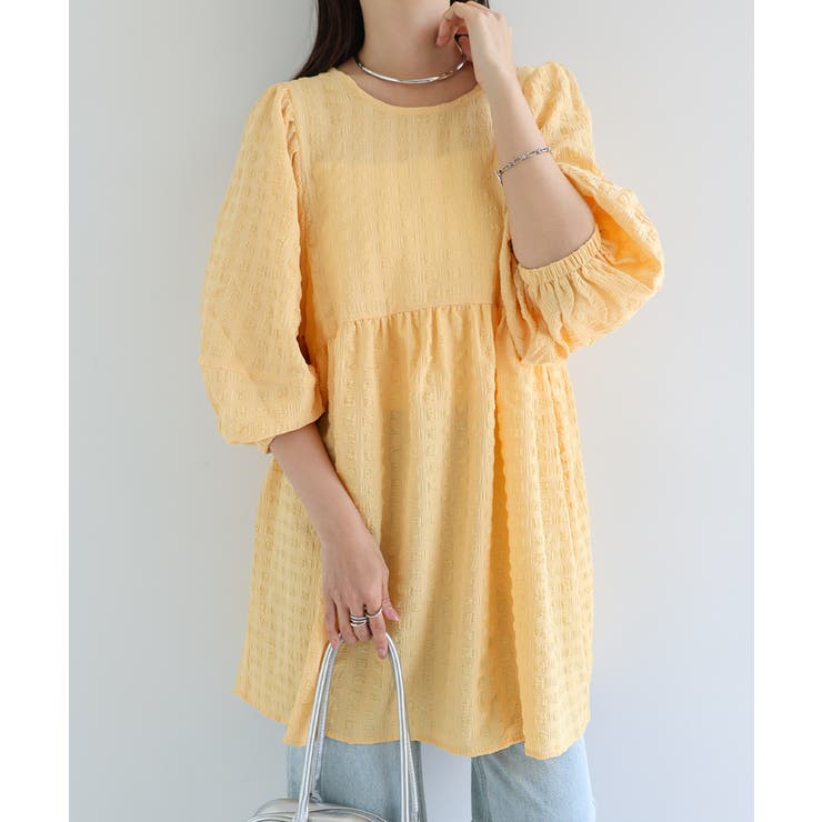 チェック柄 ふくれジャガード チュニック[品番：AZ000004348]｜andme