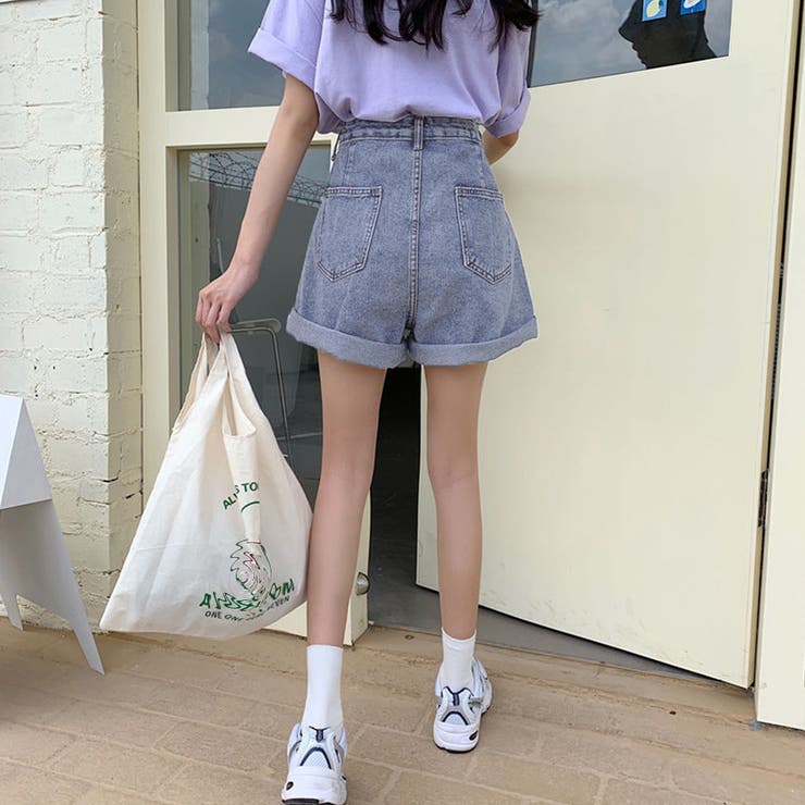 ロールアップ デニムショートパンツ 美脚[品番:AGCW0004315 ロールアップ デニムショートパンツ 美脚[品番:AGCW0004315