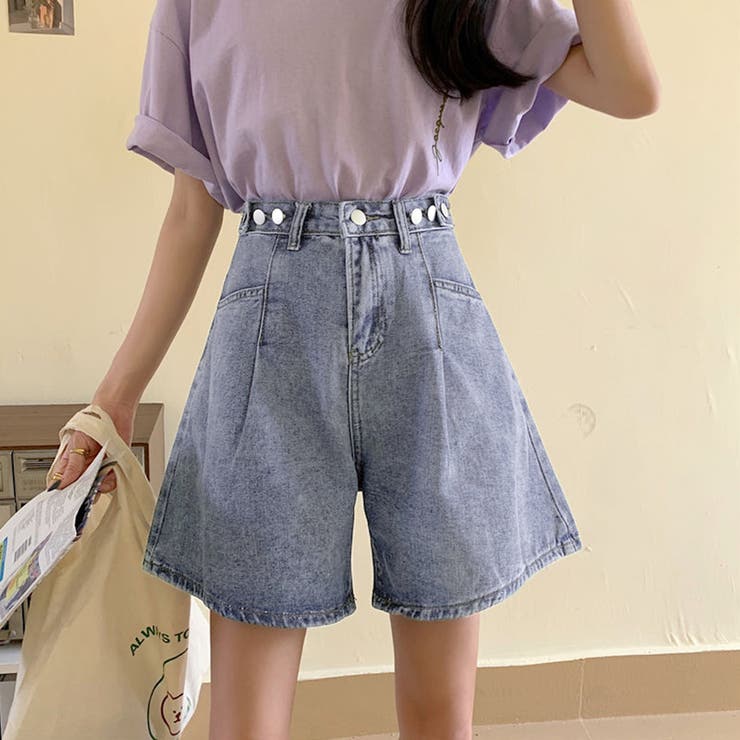 ロールアップ デニムショートパンツ 美脚[品番:AGCW0004315 ロールアップ デニムショートパンツ 美脚[品番:AGCW0004315