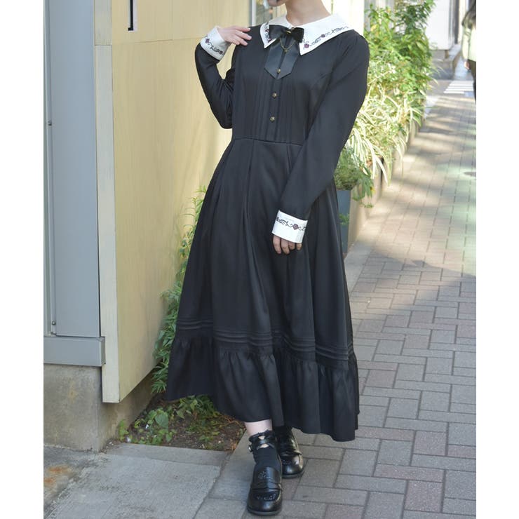 【茶】リボンセット刺繍ロングワンピース[品番：IGAW0007418]｜axes femme（アクシーズファム）のレディースファッション通販 ...