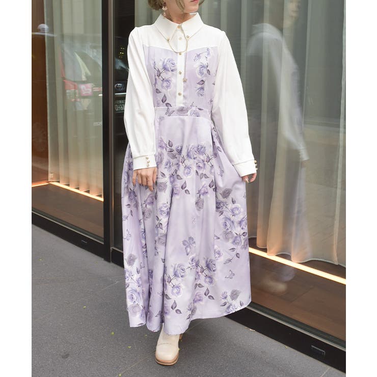 チェーン付アートローズ柄ワンピース[品番：IGAW0007438]｜axes femme（アクシーズファム）のレディースファッション通販 ...