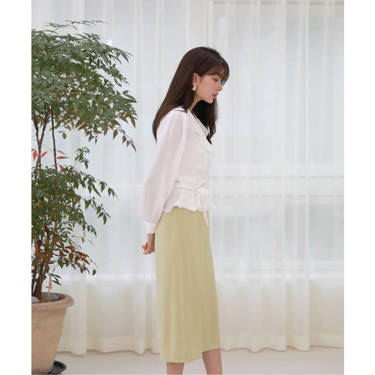 女性らしいムードのシフォンフリルラップブラウス[品番 女性らしいムードのシフォンフリルラップブラウス[品番