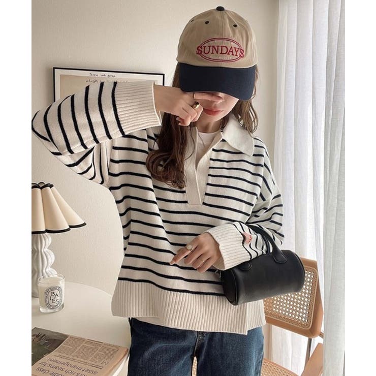 《JaVaジャバ コラボ》最旬ボーダー。スキッパーボーダーニットプルオーバー[品番：WZ000004205]｜Classical Elf （クラシカルエルフ）のレディースファッション通販 ...