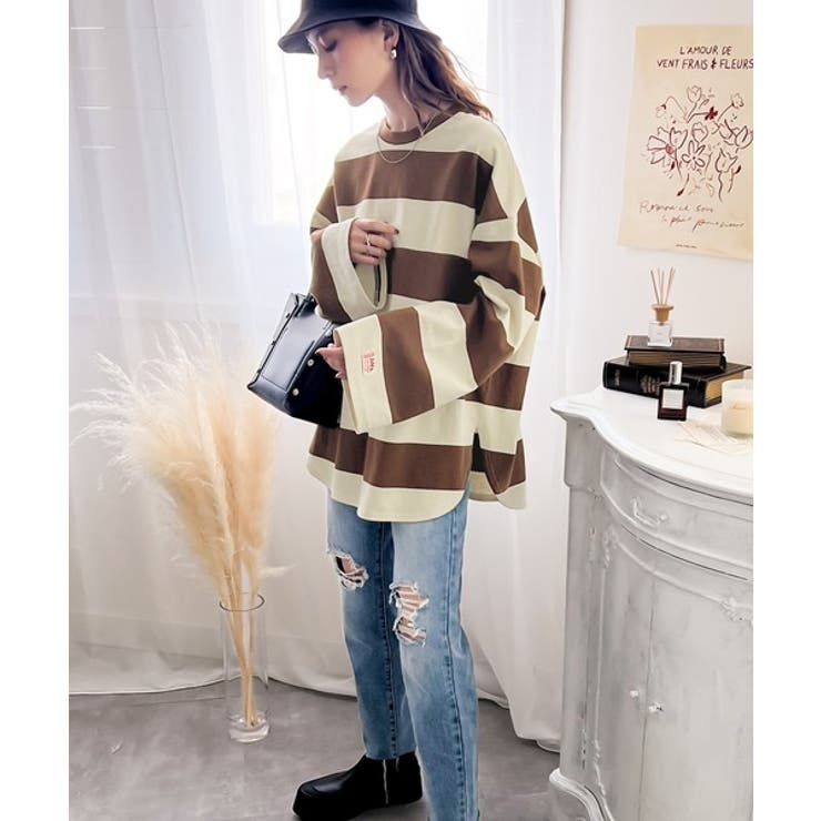 綿100％ワイドボーダー裾ラウンドbigシルエットロンTee[品番：WZ000004329]｜Classical Elf （クラシカルエルフ）のレディースファッション通販｜SHOPLIST ...