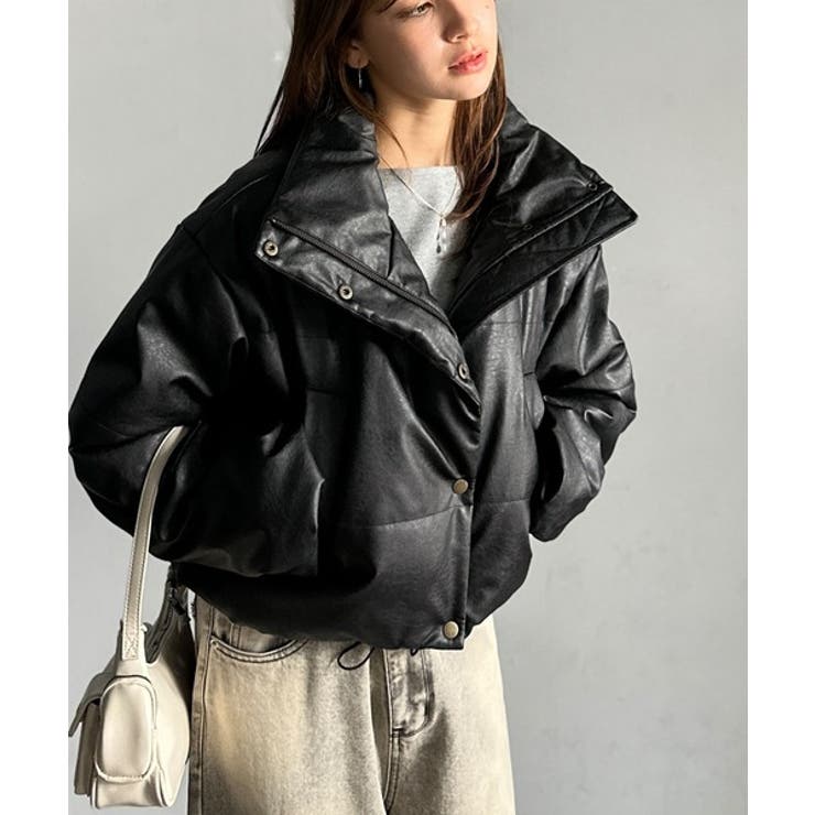 mily bilet】ヴィンテージライクレザークロップド中綿コート[品番