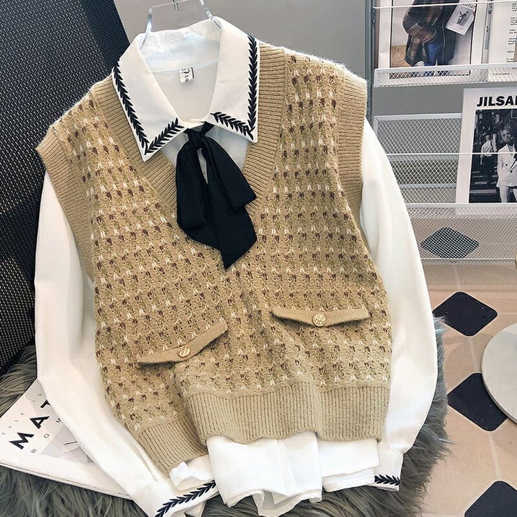 ニットベスト ジャガードベスト Vネック[品番：COCW0004918]｜COCOMOMO（ココモモ）のレディースファッション通販｜SHOPLIST（ショップリスト）