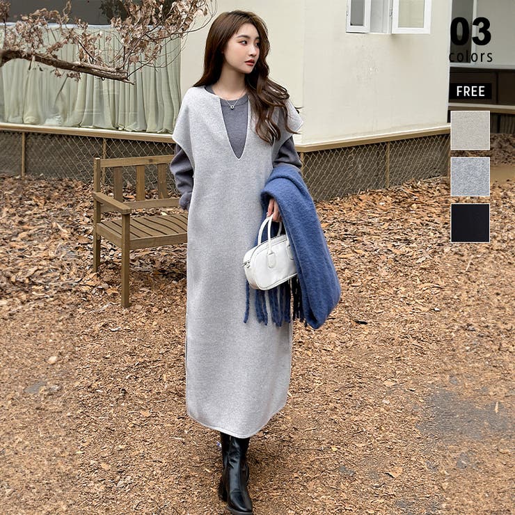 ワンピース Vネックワンピース ジャンパースカート[品番：COCW0005008]｜COCOMOMO（ココモモ）のレディースファッション通販｜SHOPLIST（ショップリスト）