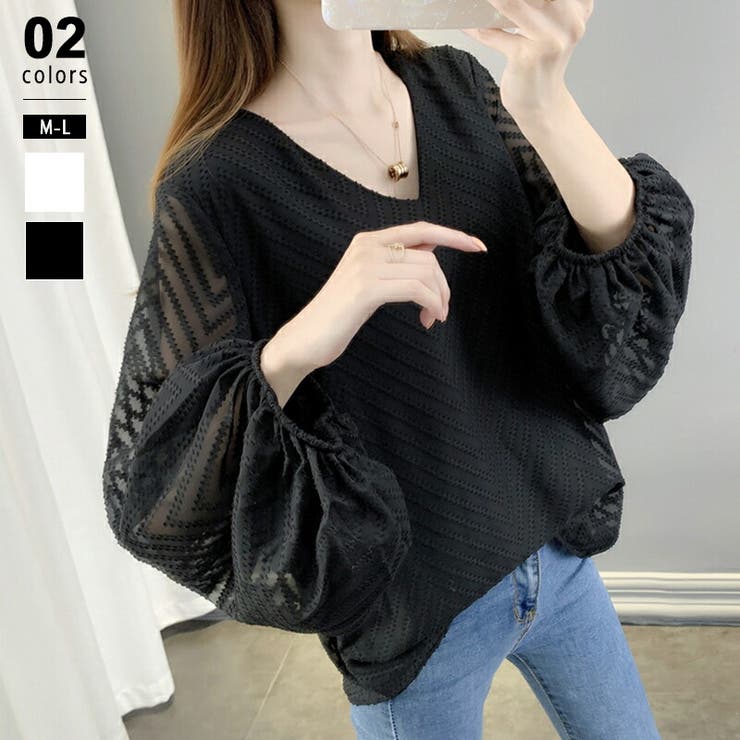 ブラウス ボリュームスリーブ vネックブラウス[品番：COCW0005315]｜COCOMOMO（ココモモ）のレディースファッション通販｜SHOPLIST（ショップリスト）