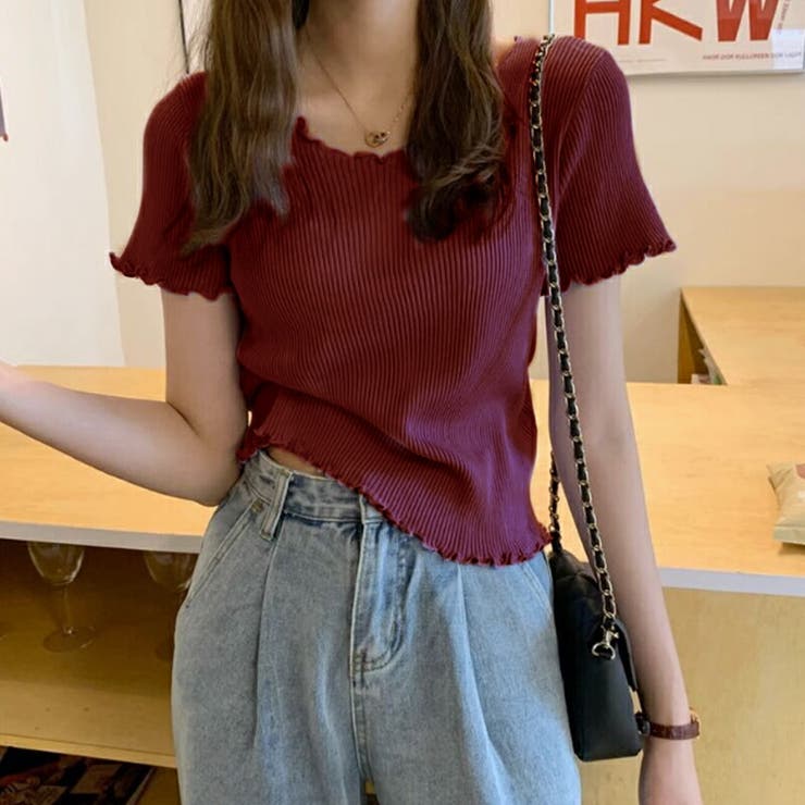 メロウフリル tシャツ リブトップス[品番：COCW0005461]｜COCOMOMO（ココモモ）のレディースファッション通販｜SHOPLIST（ショップリスト）