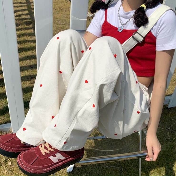 ワイドパンツ ハート柄 ドット柄[品番:DCTW0003384 ワイドパンツ ハート柄 ドット柄[品番:DCTW0003384