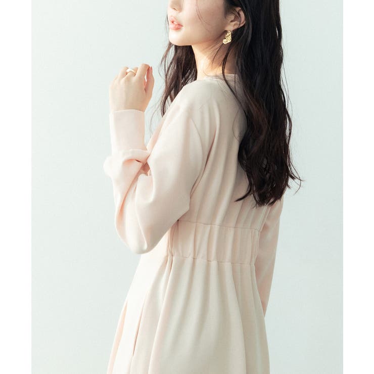タックデザインミモレ丈カットソーワンピース[品番:DSSW0004731 タックデザインミモレ丈カットソーワンピース[品番:DSSW0004731