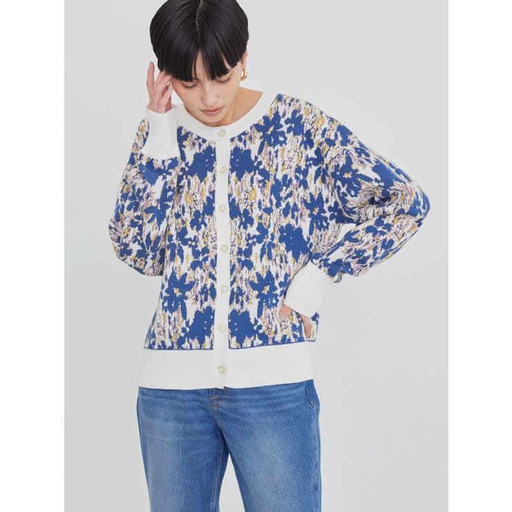 2WAY Flowerジャガードニットカーディガン[品番:EHEW0037997 2WAY Flowerジャガードニットカーディガン[品番:EHEW0037997