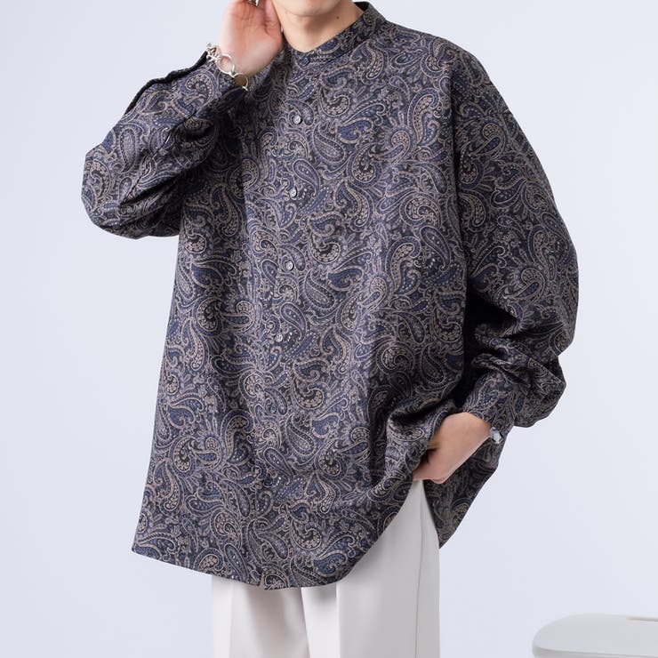 kutir】ペイズリーバンドカラーシャツ[品番:KTRW0019656 kutir】ペイズリーバンドカラーシャツ[品番:KTRW0019656