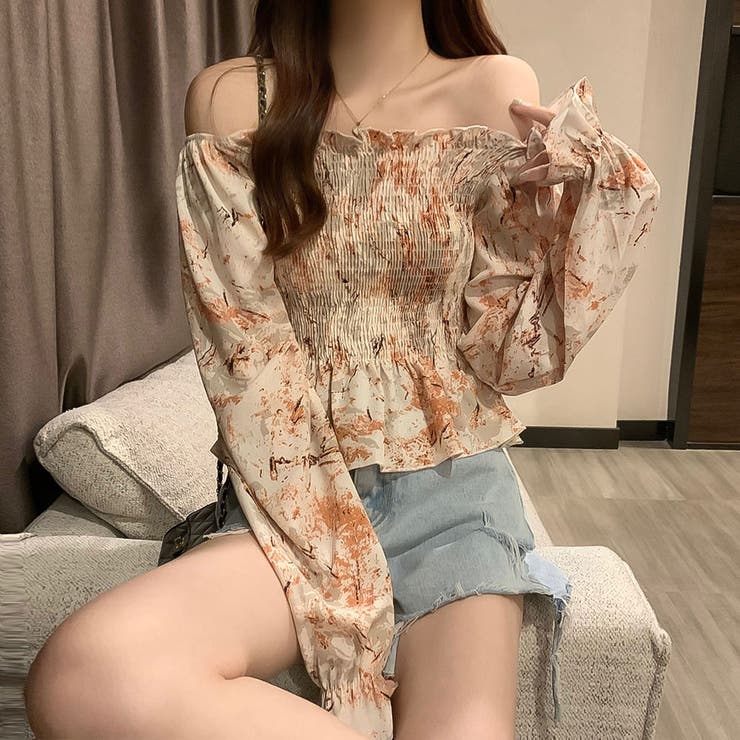 2wayショルダーマーブルプリントシフォンブラウス【韓国ファッション】[品番：ZJ000018360]｜Girly Doll（ガーリードール）のレディースファッション通販｜SHOPLIST ...