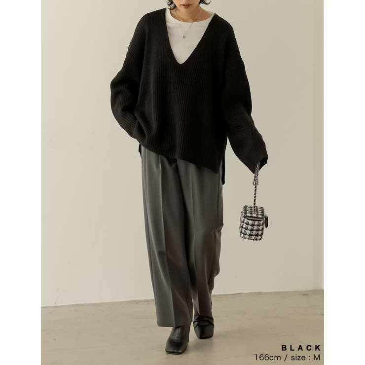 畦編み深Vネックニットトップス[品番：GS000020811]｜Re:EDIT