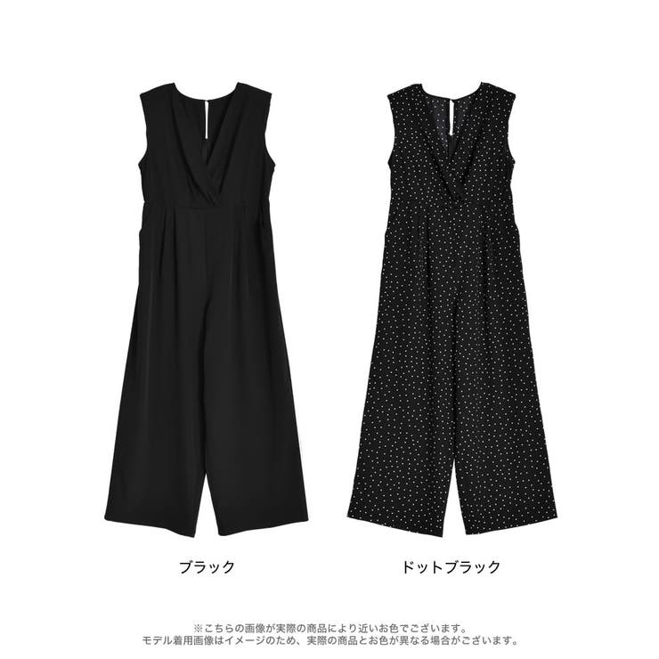 ドットor無地カシュクール肩パットVネックオールインワン[品番 ドットor無地カシュクール肩パットVネックオールインワン[品番