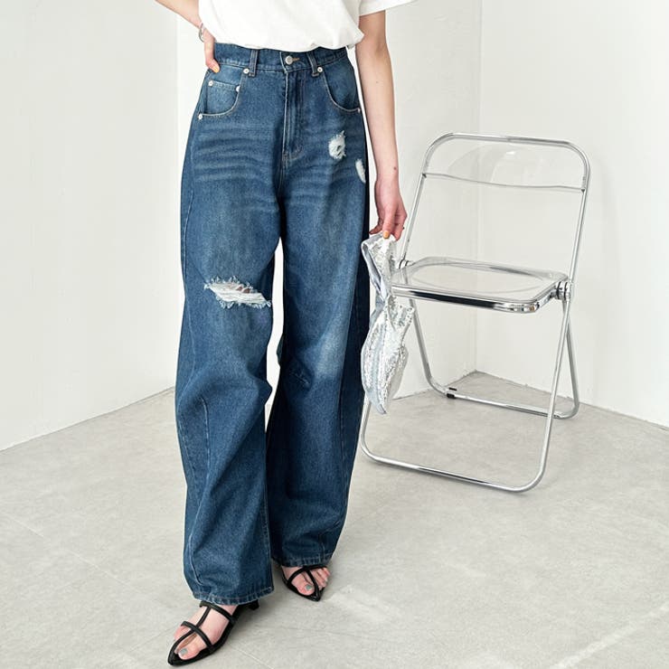 ダメージカーブデニムパンツ[品番：GERW0010349]｜GeeRA（ジーラ）のレディースファッション通販｜SHOPLIST（ショップリスト）