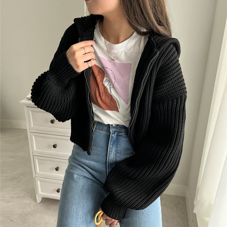 ショート丈ニットパーカー[品番：GERW0010545]｜GeeRA（ジーラ）のレディースファッション通販｜SHOPLIST（ショップリスト）