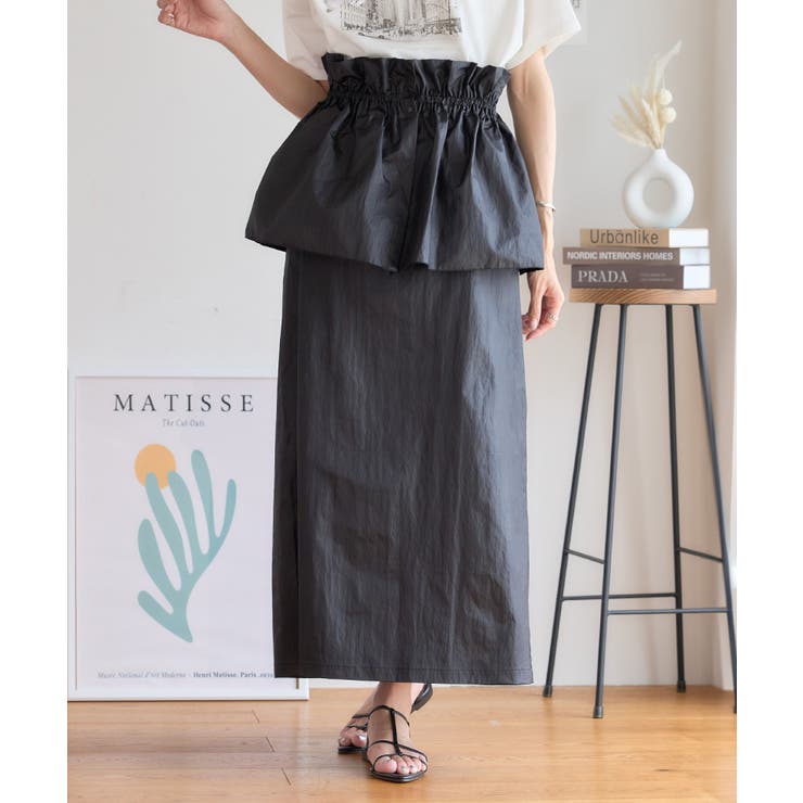 ペプラムギャザー付き マルチwayパールタフタナイロンスカート ペプラムギャザー付き マルチwayパールタフタナイロンスカート