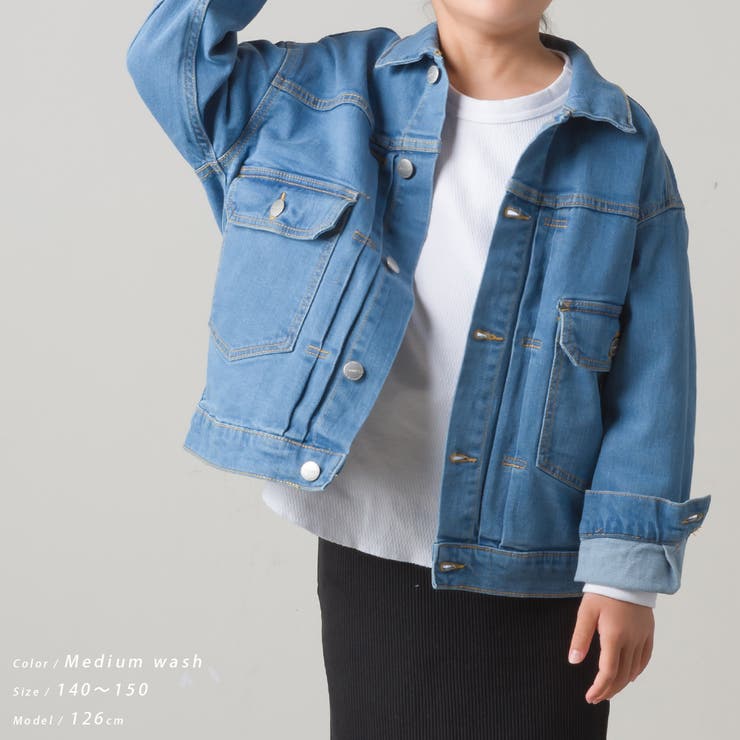 キッズ ストレッチゆるデニムジャケット Gジャン[品番 キッズ ストレッチゆるデニムジャケット Gジャン[品番