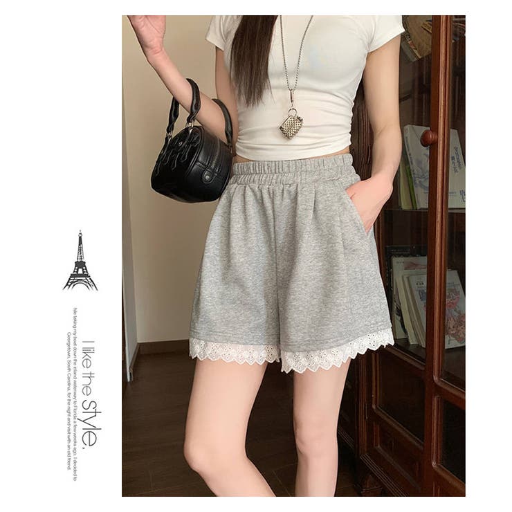 レースレイヤードショートスウェットパンツ[品番:HERW0005755 レースレイヤードショートスウェットパンツ[品番:HERW0005755