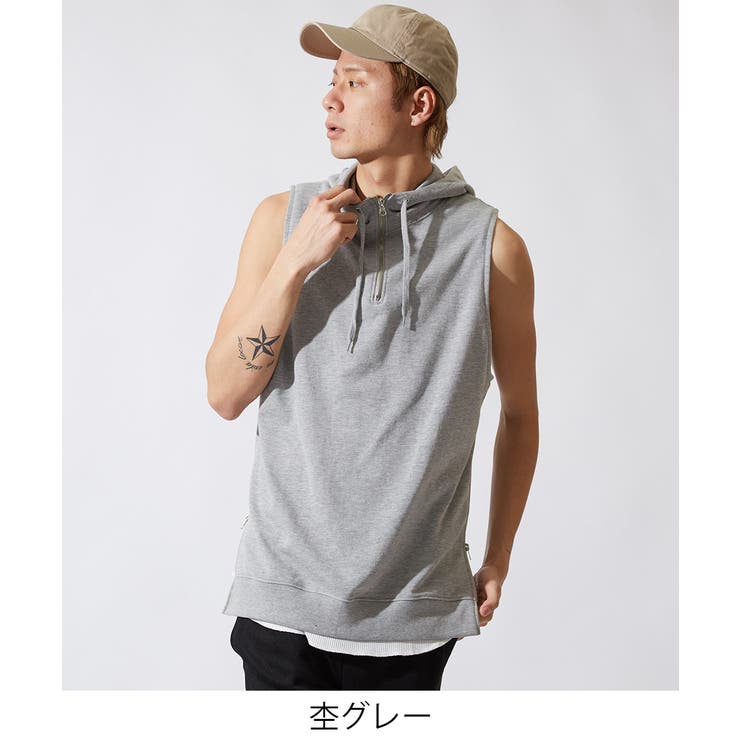 ノースリーブ ハーフジップ パーカー[品番:IP000004852 ノースリーブ ハーフジップ パーカー[品番:IP000004852