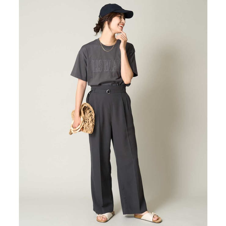 ベルテッドハイウエストセミワイドパンツ[品番:ITKW0017649 ベルテッドハイウエストセミワイドパンツ[品番:ITKW0017649
