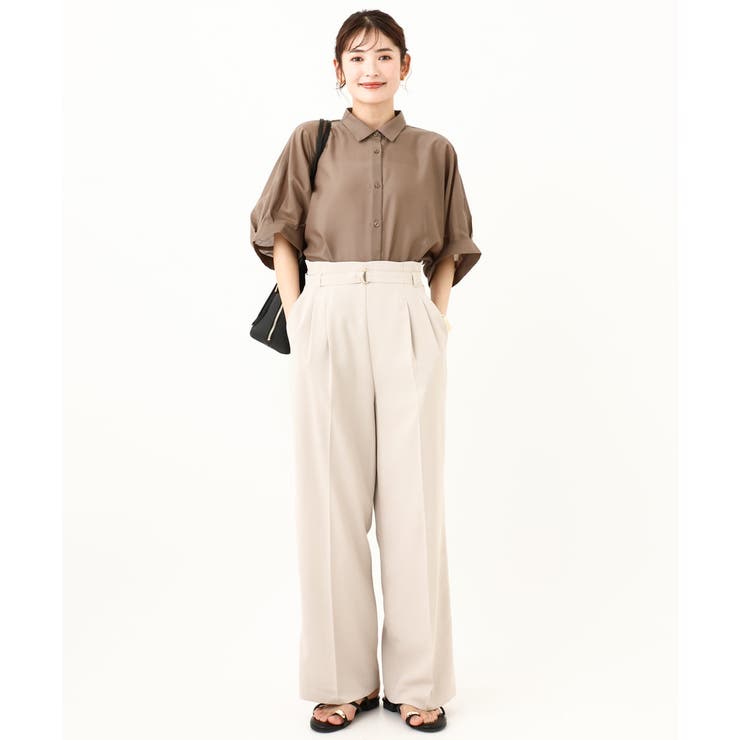 ベルテッドハイウエストセミワイドパンツ[品番:ITKW0017649 ベルテッドハイウエストセミワイドパンツ[品番:ITKW0017649