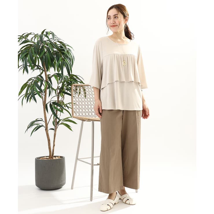 大きいサイズ】センタープレスワイドパンツ[品番:ITKW0021215 大きいサイズ】センタープレスワイドパンツ[品番:ITKW0021215