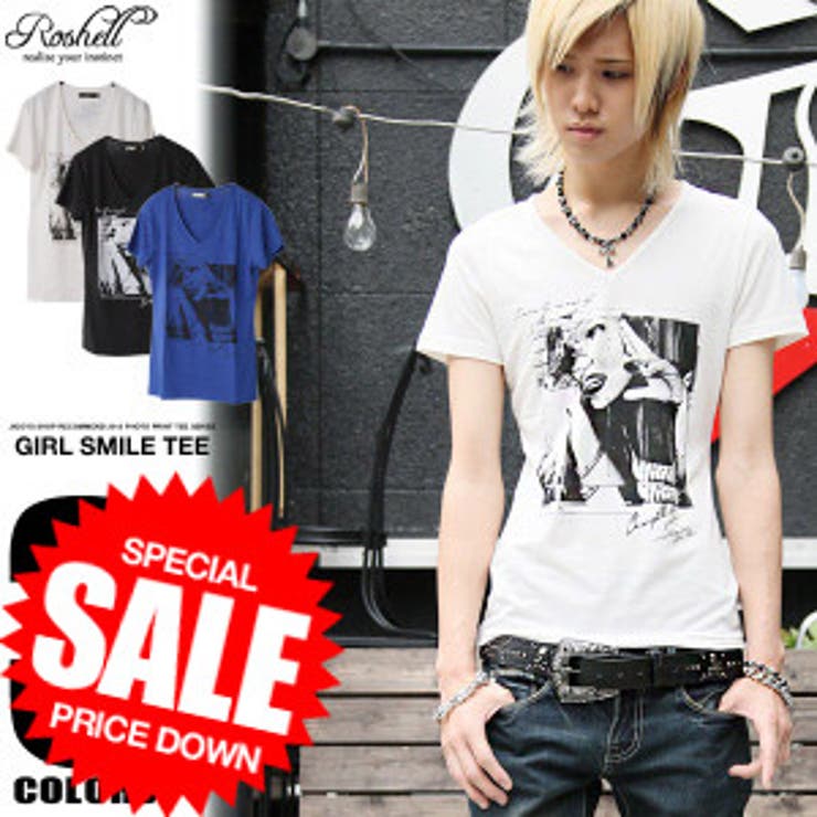 Roshell Vネックガールスマイル半袖Tシャツ お兄系 Men[品番：JG000005073]｜JIGGYS SHOP（ジギーズショップ）のメンズファッション通販｜SHOPLIST ...