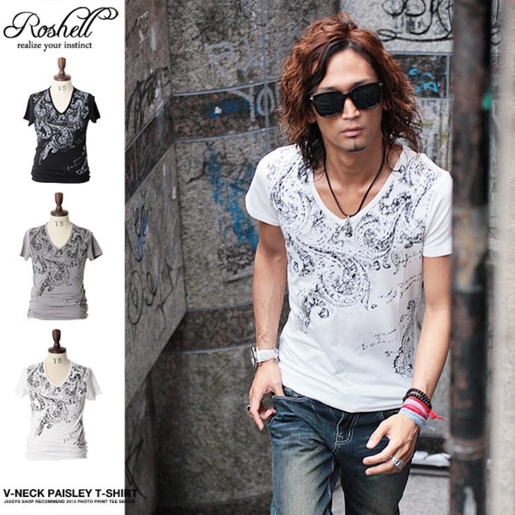 Roshell Vネックペイズリー半袖Tシャツ お兄系 Men[品番：JG000005079]｜JIGGYS SHOP（ジギーズショップ）のメンズファッション通販｜SHOPLIST（ショップリスト）