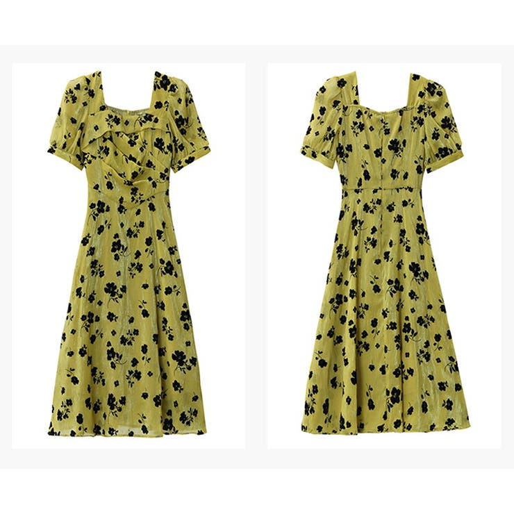 花柄ワンピース スクエアネック 透け感[品番：JSFW0013953]｜JS FASHION（ジェーエスファッション）のレディースファッション ...