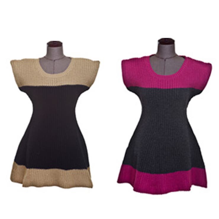 【op7652】Cuteなシルエットが 配色カラーニットミニワンピース[品番：KW000002845]｜KawaiCat（カワイキャット）の ...