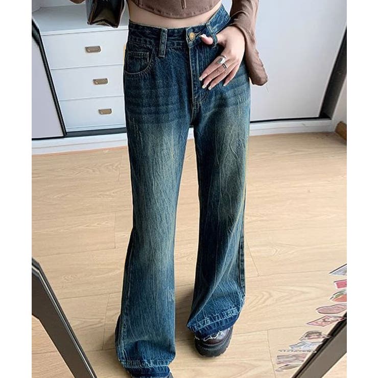 カットオフハイウエストセミバギーデニム ボトムス デニム[品番 カットオフハイウエストセミバギーデニム ボトムス デニム[品番