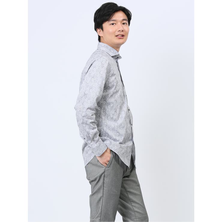 ストレッチ プリント カッタウェイ長袖シャツ[品番:TKQJ0023062 ストレッチ プリント カッタウェイ長袖シャツ[品番:TKQJ0023062