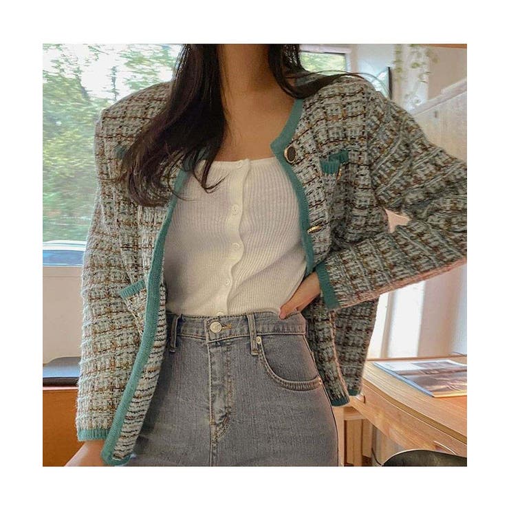 コーデに上品さをプラスする格子縞パターンジャケット 韓国 夏[品番：MSDL0002531]｜maison de LATIR（メゾンドラ ...