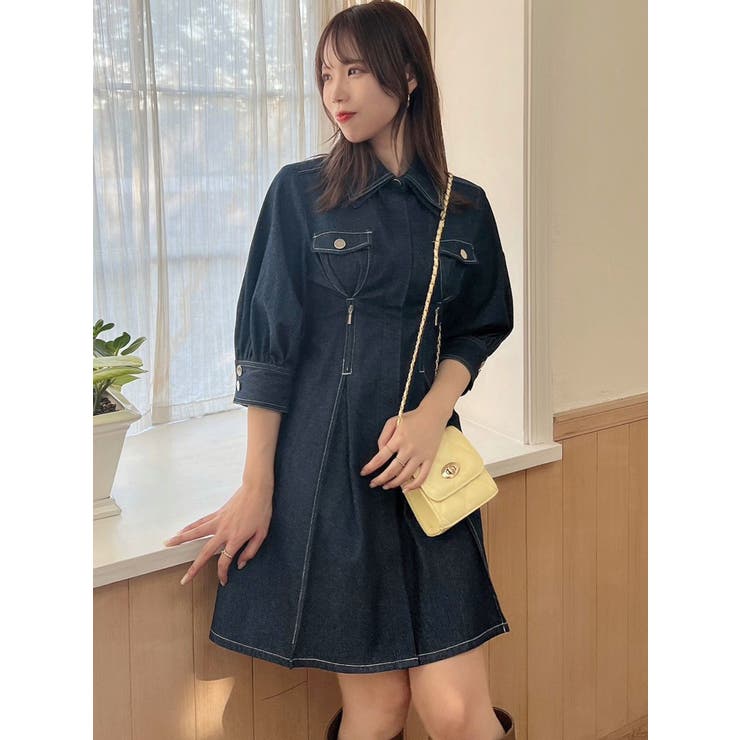 ジップシェイプミニシャツワンピース[品番:MKSW0056026 ジップシェイプミニシャツワンピース[品番:MKSW0056026