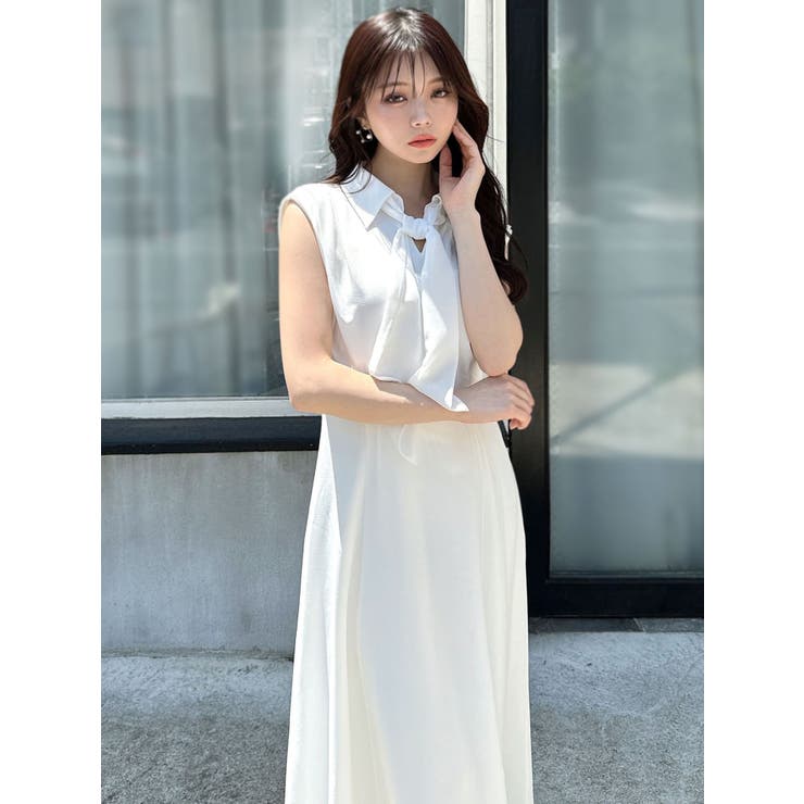 WEB限定】ボウタイフレアワンピース[品番:MKSW0057981 WEB限定】ボウタイフレアワンピース[品番:MKSW0057981