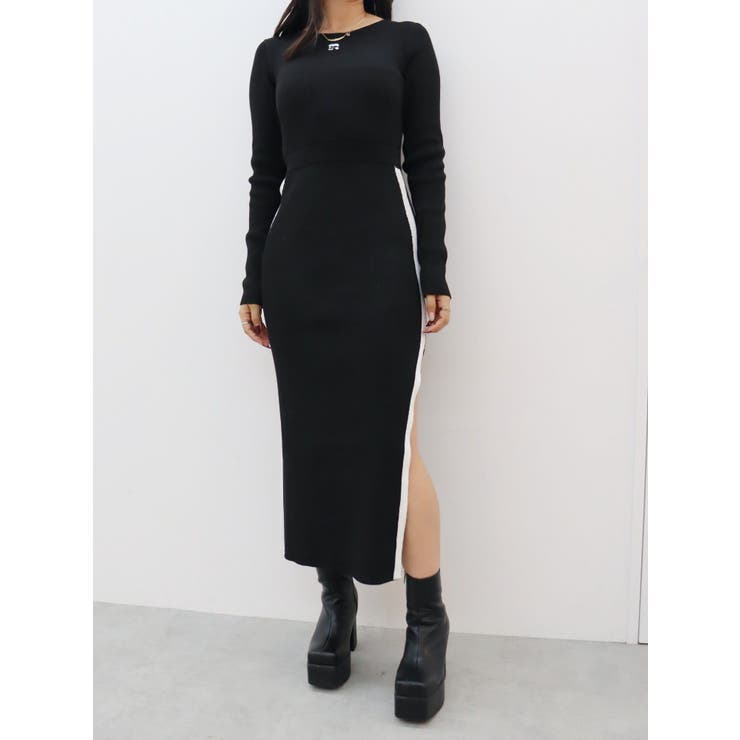 ラインデザインニットロングワンピース[品番:MKSW0061449 ラインデザインニットロングワンピース[品番:MKSW0061449